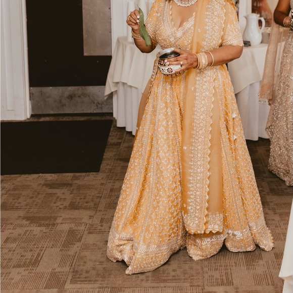 Dresses | Mother Of The Bride Indian Lehenga Yellow And Rose Gold ...
